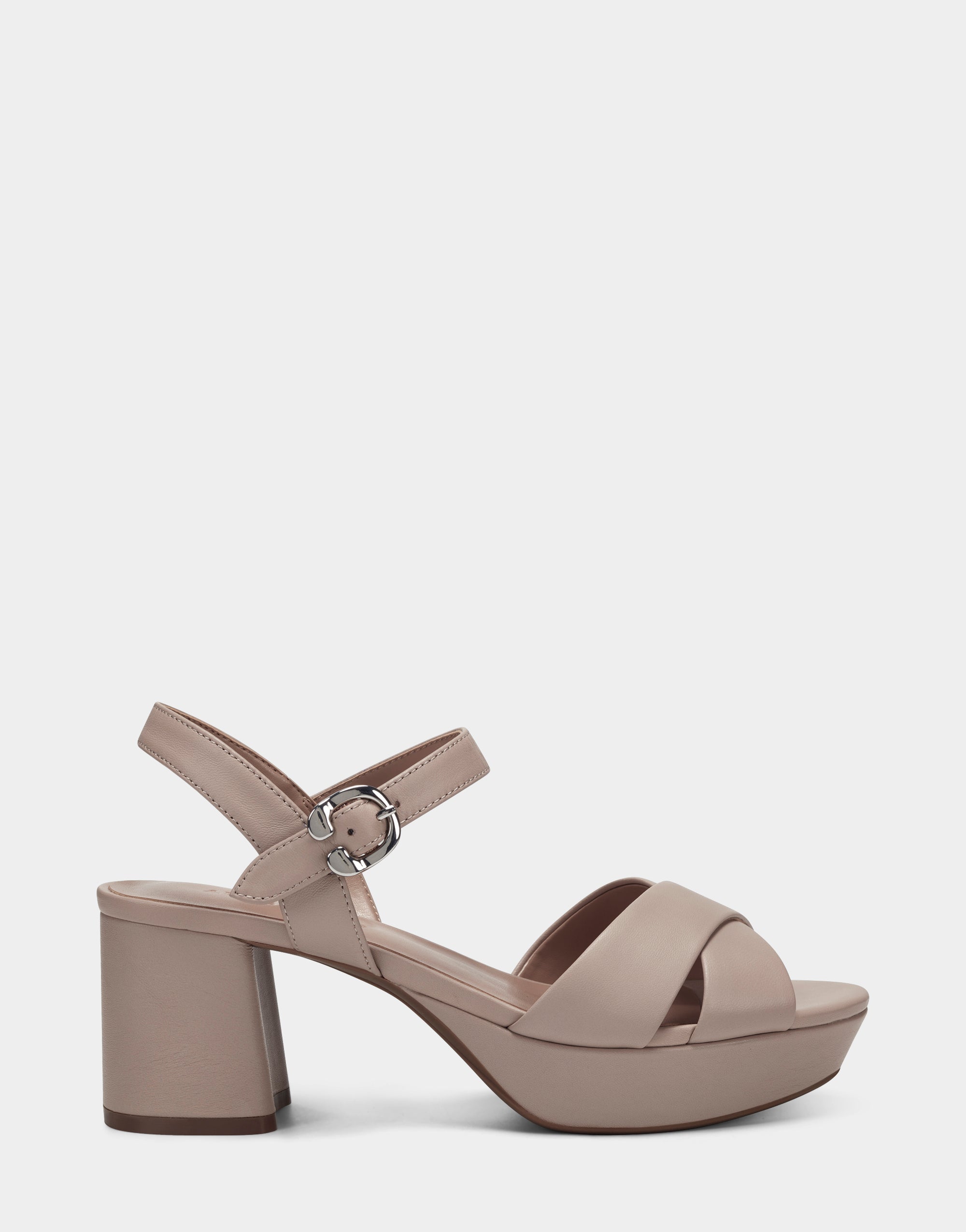 Beige Leather Platform Block Heel Sandal with Buckle Cosmos – Aerosoles MX